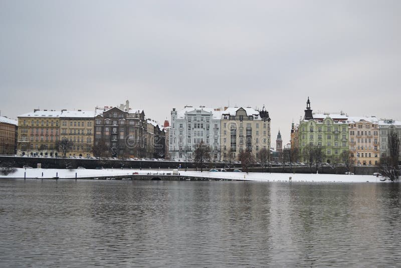 View of the Vltava River in Prague. Stock Image - Image of embankment ...