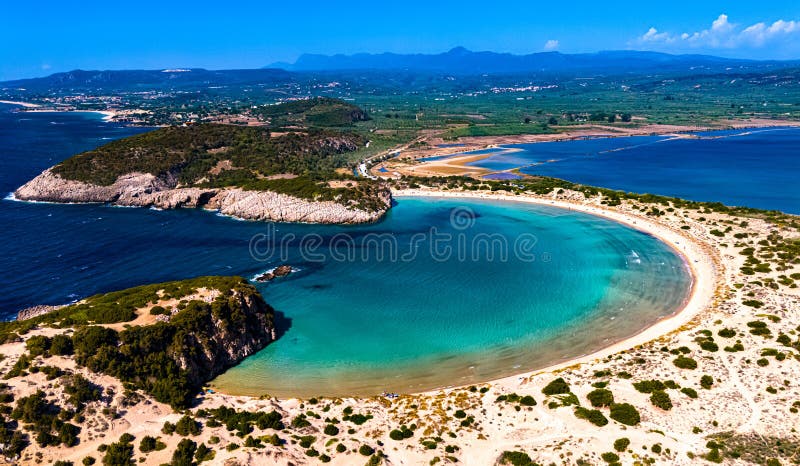 View of Voidokilia Beach, in Messinia, Greece Stock Photo - Image of ...