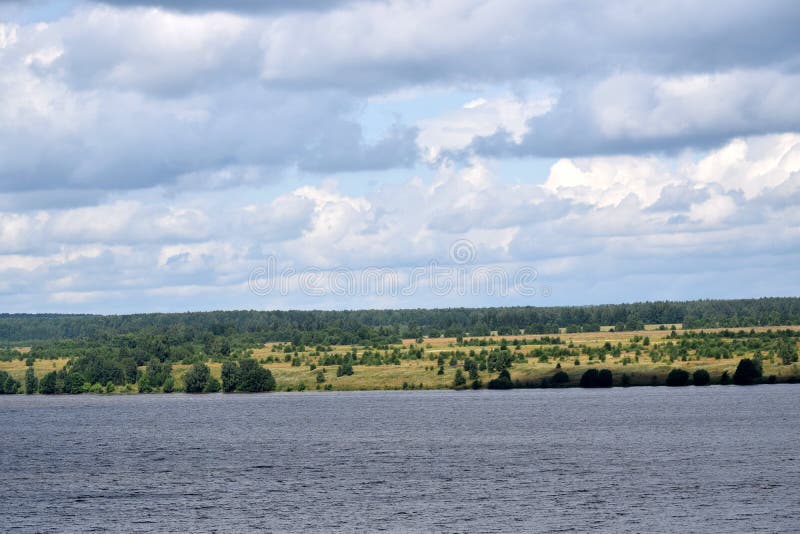 View of the Volga stock image. Image of island, clouds - 100408723