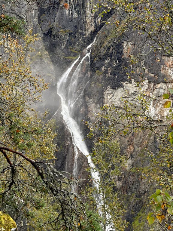 View of Voringsfossen Fall in Autumn Stock Photo - Image of forest ...