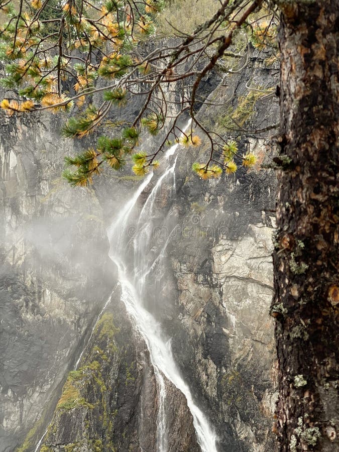View of Voringsfossen Fall in Autumn Stock Image - Image of blue ...