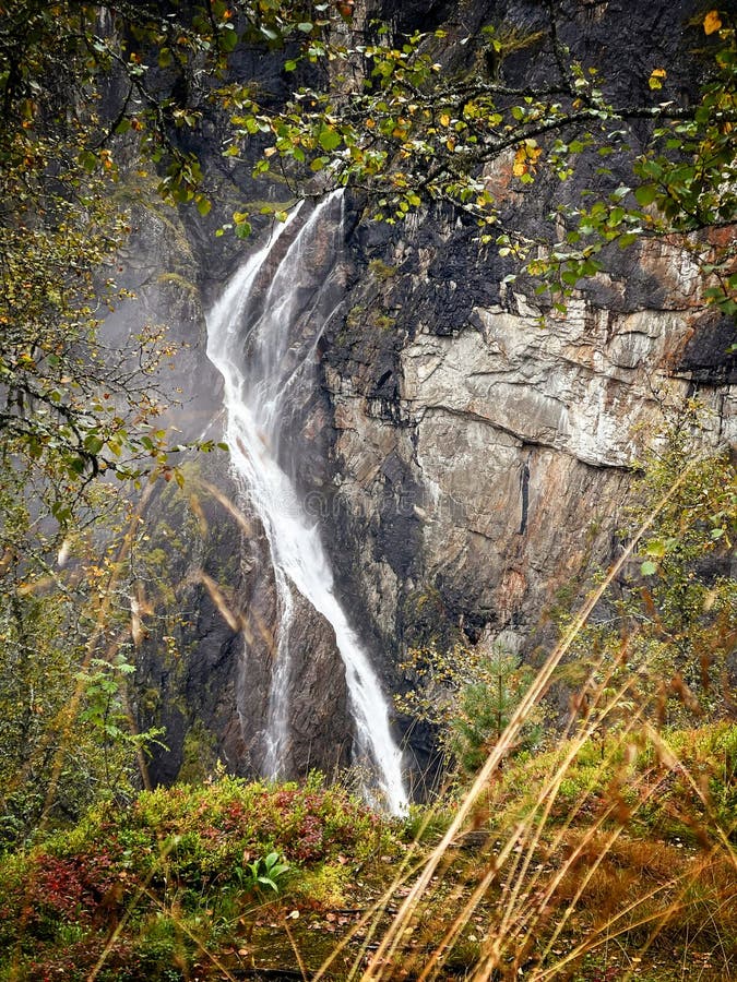 View of Voringsfossen Fall in Autumn Stock Image - Image of norway ...