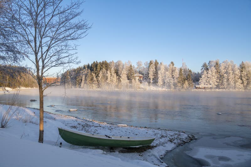 View of Vuoksi River and River Banks in Winter, Imatra, Finland Stock ...