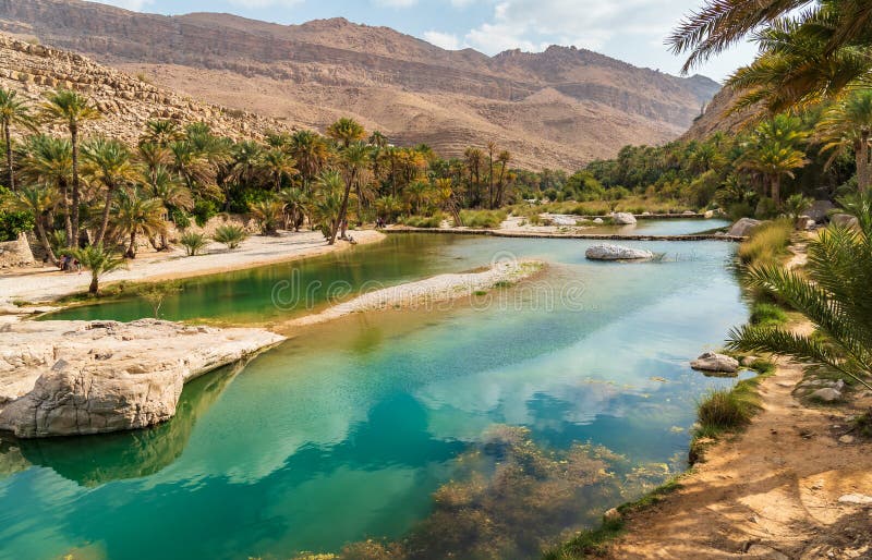 View of the Wadi Bani Khalid Oasis in the Desert in Sultanate of Oman ...