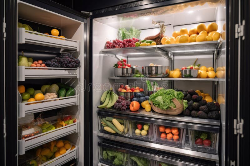 View of Walk-in Refrigerator Filled with Fresh Fruits and Vegetables ...