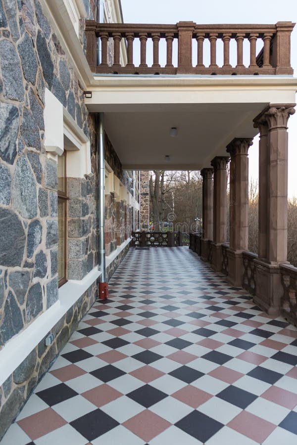 View of the Wall of an Old Stone House with a Terrace and Columns Stock ...