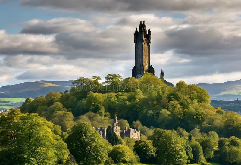 A View of the Wallace Monument Stock Illustration - Illustration of tower, cliff: 320822041
