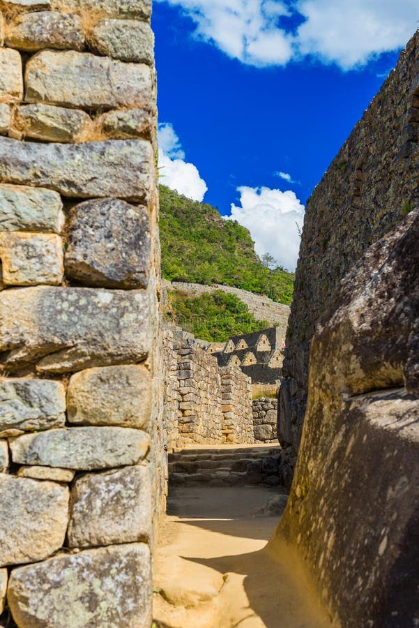 View of the Walls of the Ancient City of Machu Picchu, Peru. Vertical ...