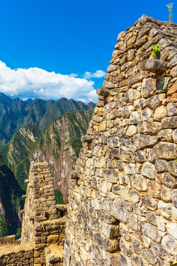 View of the Walls of the Ancient City of Machu Picchu, Peru. Vertical ...
