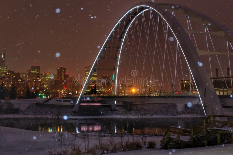 Snow Falling at Night by the River Valley Stock Image - Image of ...