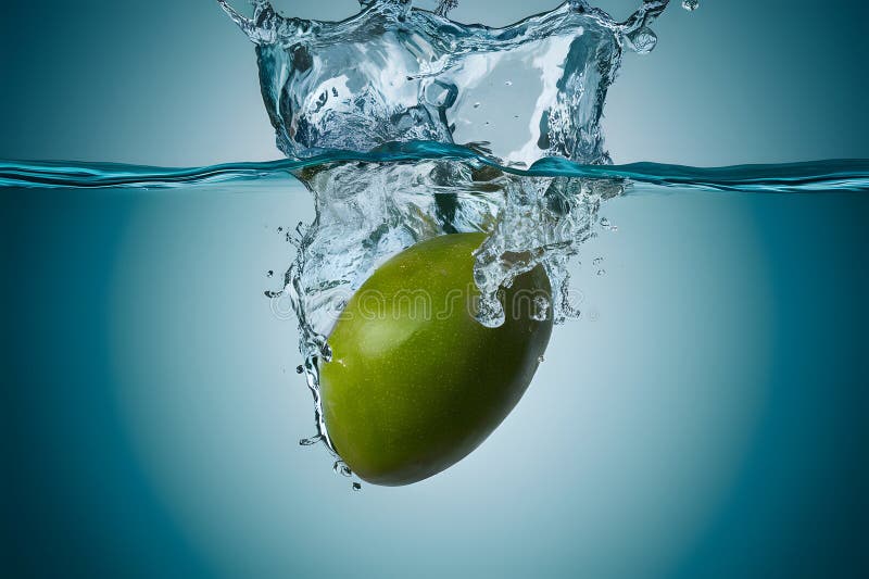 View Water Splash Featuring Green Mango in an Isolated Setting Stock ...