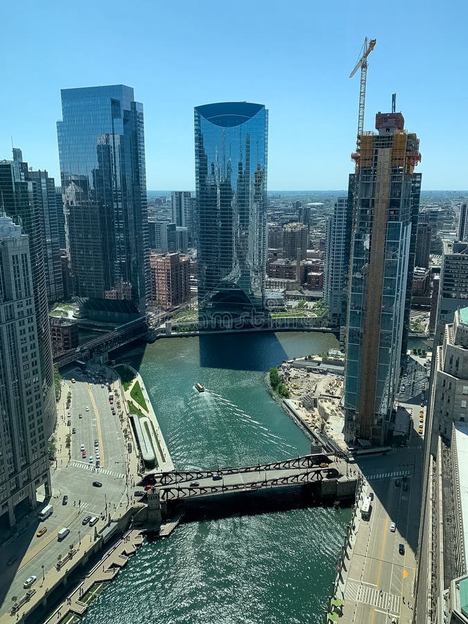 View of Water Taxi at Wolf Point on the Chicago River Stock Photo ...