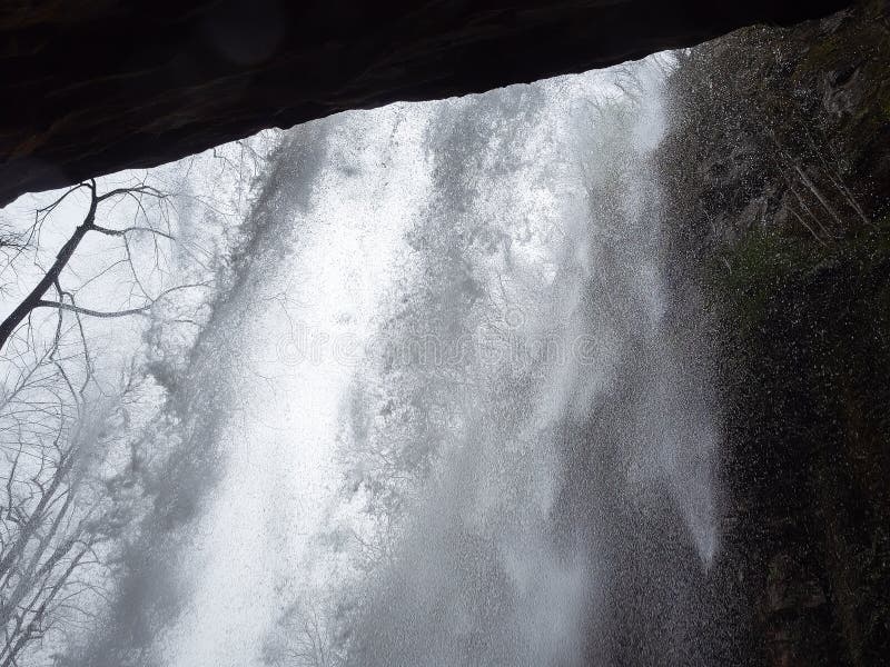 View of the Waterfall from the Inside. a Waterfall Stream Pours from a ...