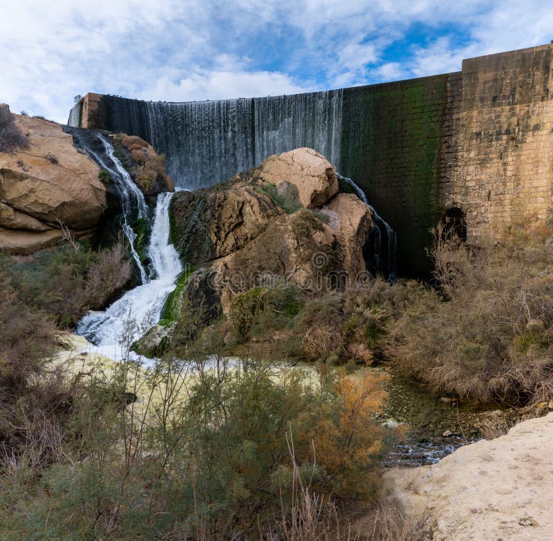 View of the Waterfall and Overflow of the Dam Wall of the Elche ...