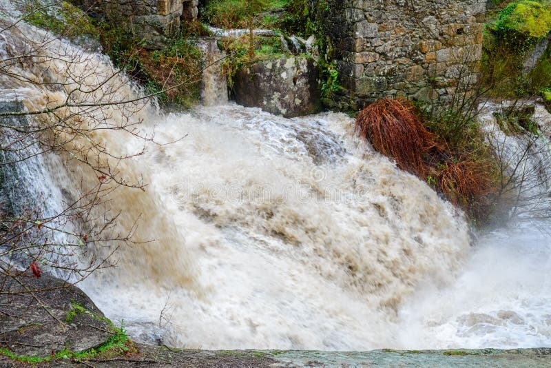 View of the Waterfall after Rain Stock Image - Image of cascade, house ...