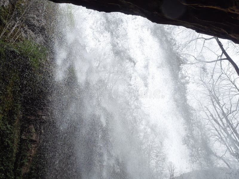 View from Inside the Waterfall. the Stream of a Mountain Waterfall ...