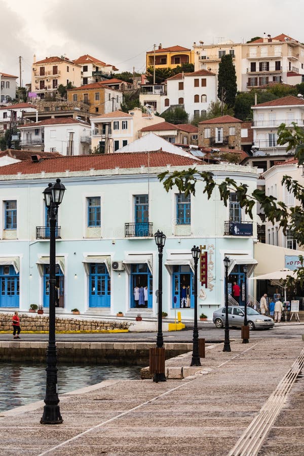 View of the Waterfront with Their Lanterns and Stores at Pylos, Greece ...