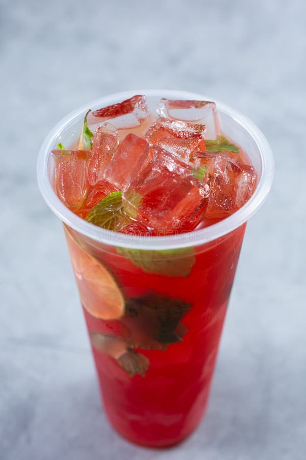 Watermelon Mint Fruit Tea Drink Stock Photo - Image of table, bubble ...