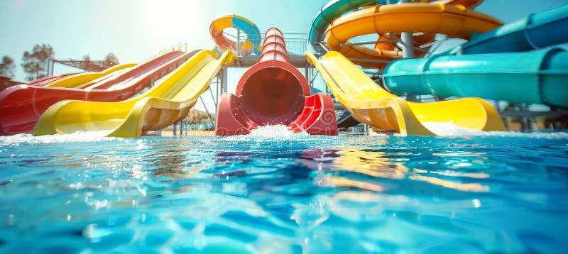 A View of a Waterpark Slide with Bright Colors and Water Splashing in ...