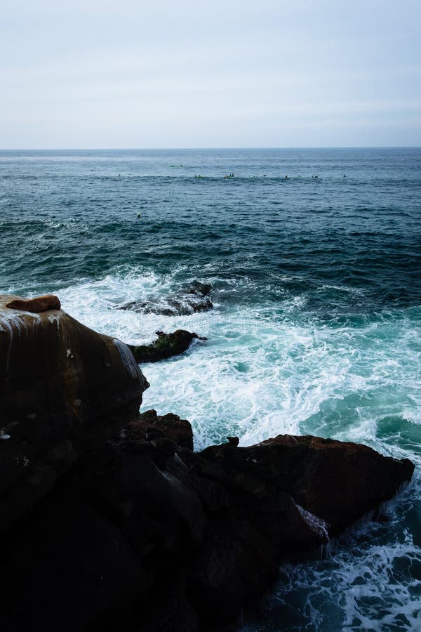 View of Waves and Rocks in the Pacific Ocean, Seen from La Jolla ...