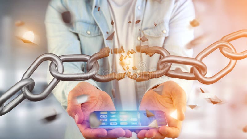 Weak Link of a Broken Chain Exploding - 3d Render Stock Illustration ...