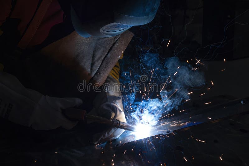 View of welder in action stock image. Image of protection - 291184659