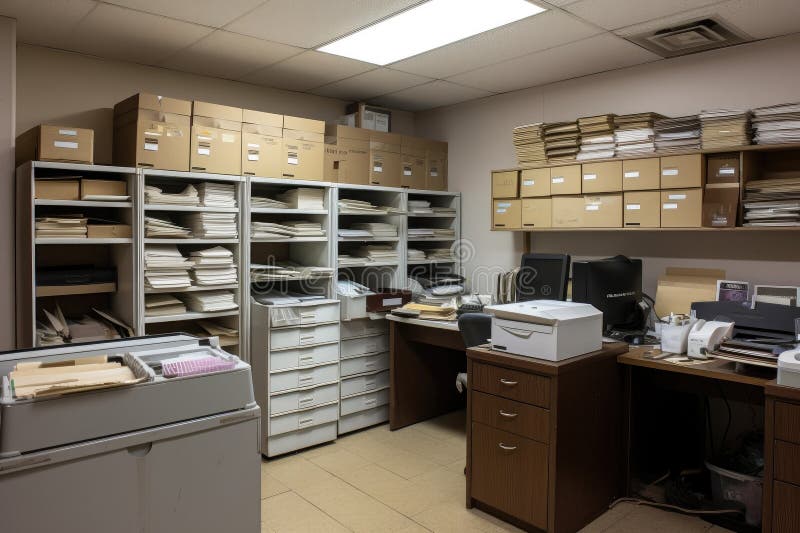 View of Well-organized Office, with Filing Cabinets and Documents in ...