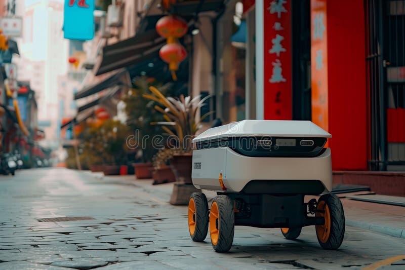 View of a Wheeled Street Delivery Robot. Ai Generated Stock ...