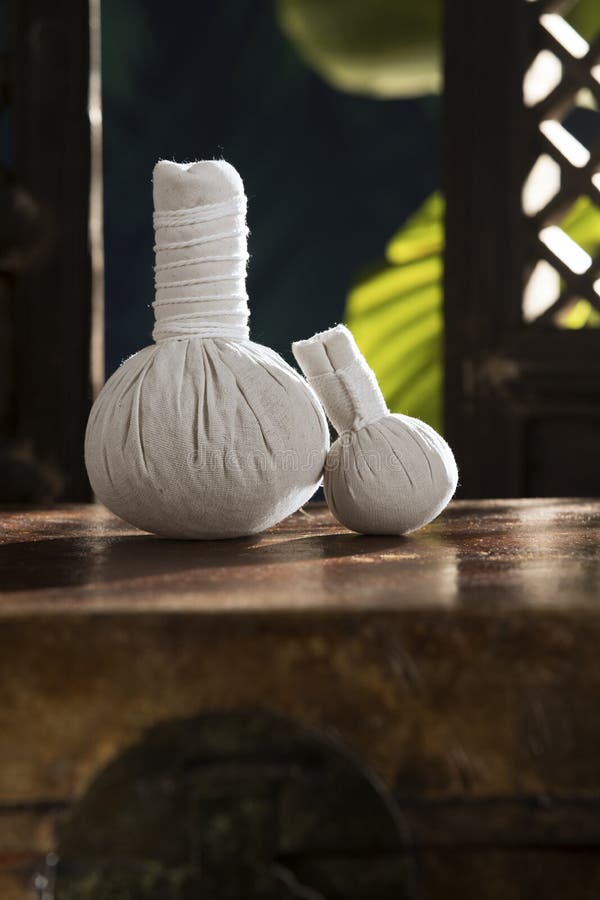 View of White Herbal Compresses on Color Back. Stock Photo - Image of ...