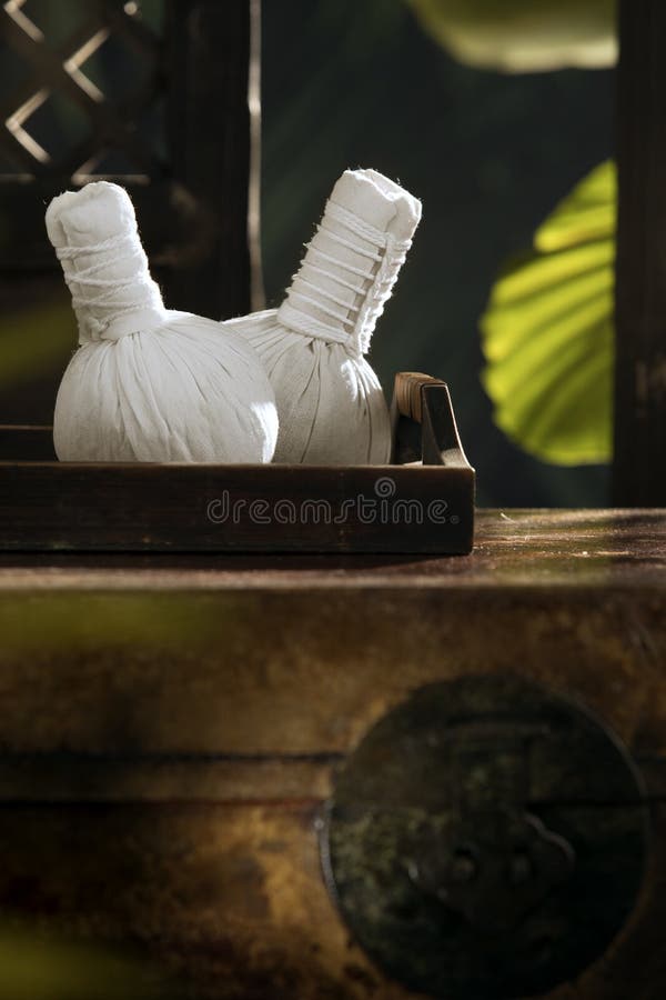 View of White Herbal Compresses on Color Back. Stock Image - Image of ...