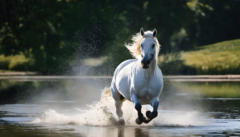 A View of a White Horse Galloping Stock Illustration - Illustration of ...