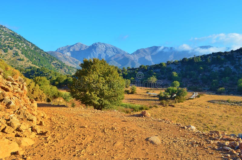 View of the White Mountains in Omalos in Crete, Greece Stock Image ...
