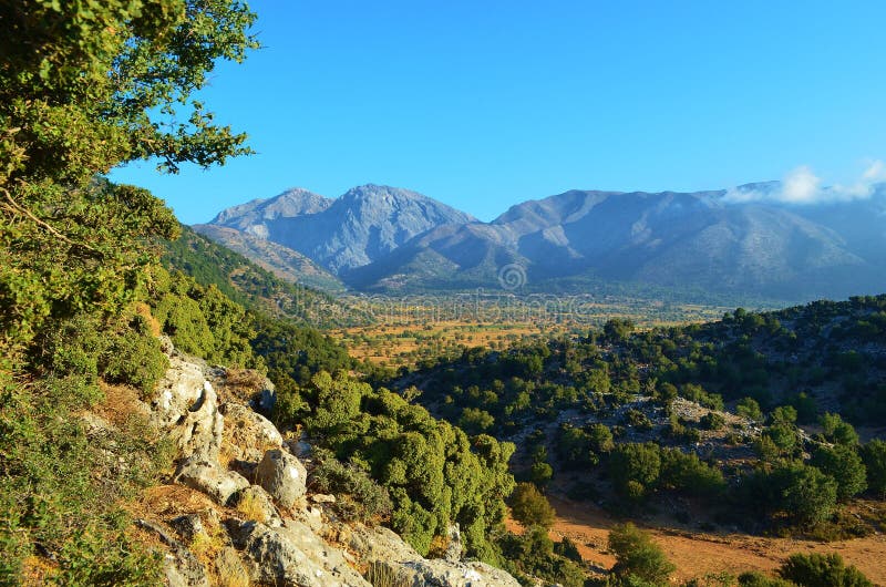 View of the White Mountains in Omalos in Crete, Greece Stock Photo ...