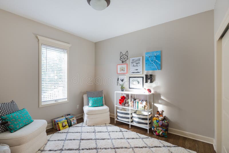 View of a White Simple Decorated Home Study Room Interior Editorial ...