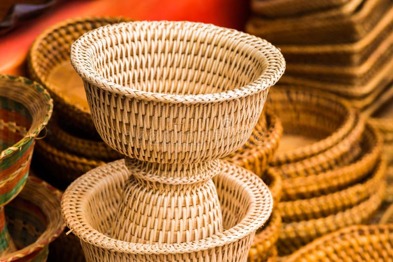 View of the Wicker Baskets in Louangphabang, Laos. Close-up. Stock ...