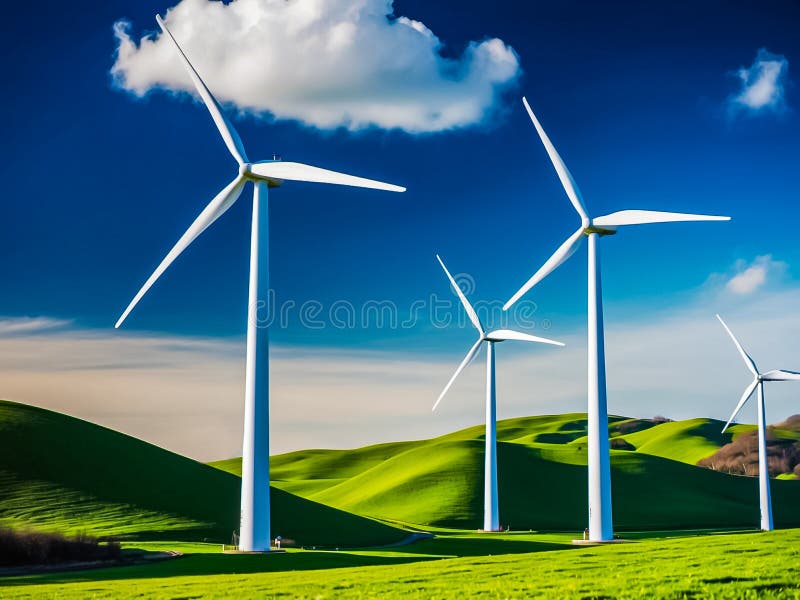 View of the Wind Turbine in the Green Rolling Hill in Spring Season ...