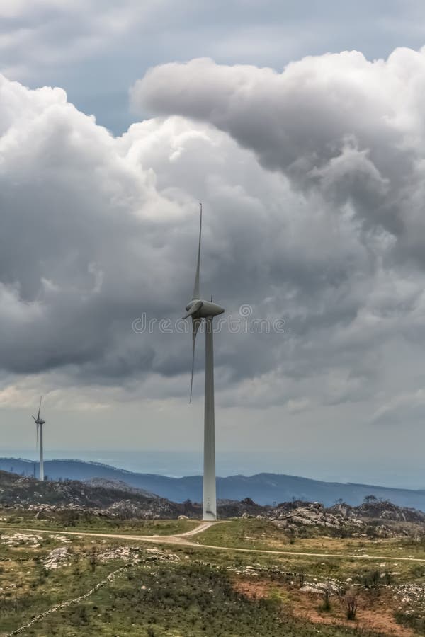 View of a Wind Turbines on Top of Mountains Stock Photo - Image of ...