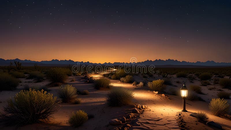 A Winding Path through the Desert with a Glowing Lantern Guiding the ...