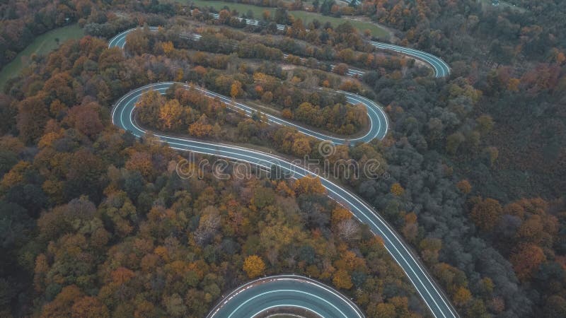 Birds Eye View of Mountains with Winding Road Durign Autumn Stock Photo ...