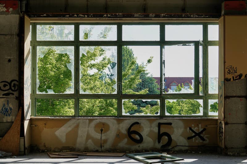 View through a Window in an Abandoned Factory Stock Photo - Image of ...