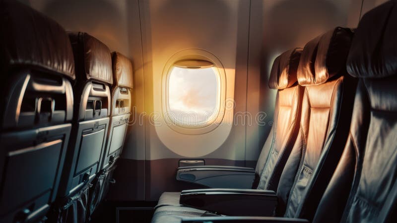 A View of a Window on an Airplane with Rows and Seats, AI Stock Photo ...