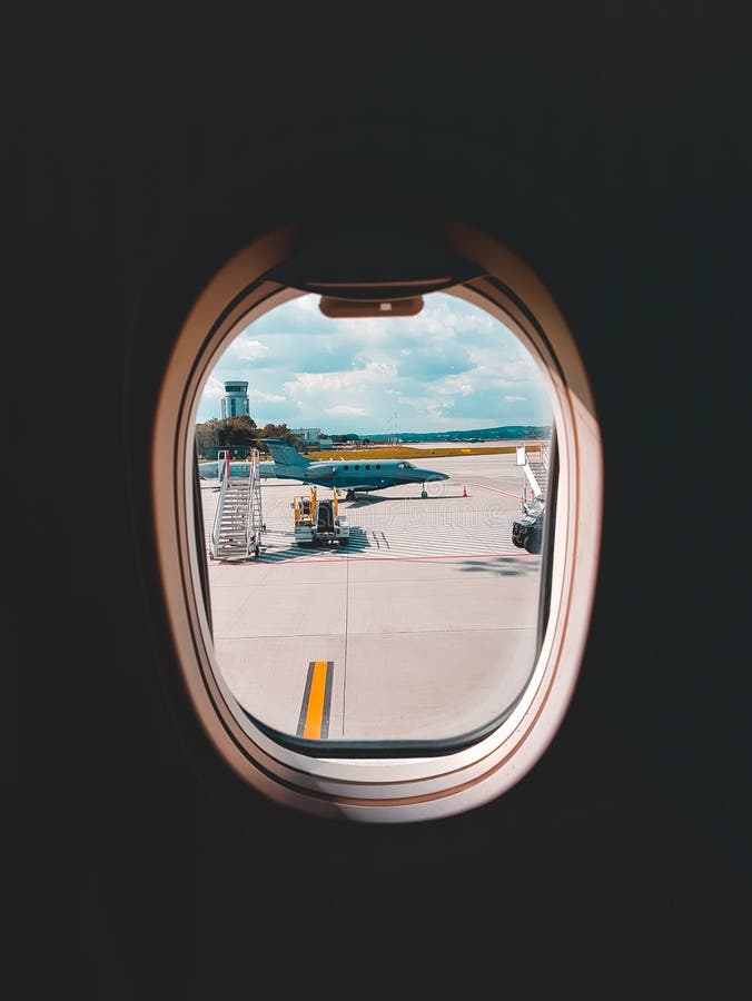 View through the Window of the Airport, Plane and Transport from Inside ...