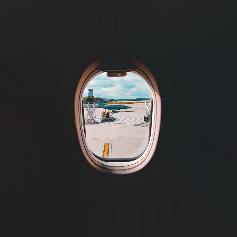 View through the Window of the Airport, Plane and Transport from Inside ...
