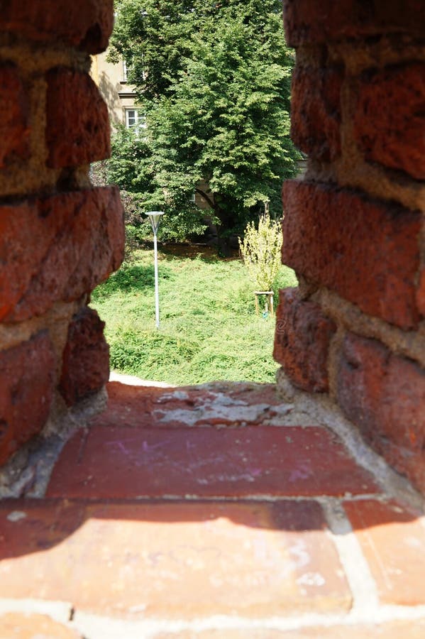 View from the Window of an Ancient Red Brick Castle in the Center of ...
