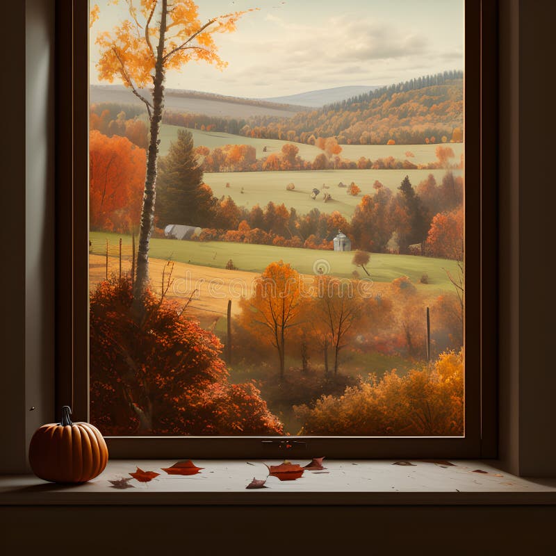 View from Window of Autumn Landscape, Generative AI Illustration Stock ...