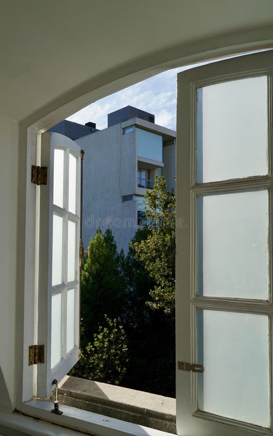 View from a Window in a Building Stock Image - Image of summer, white ...