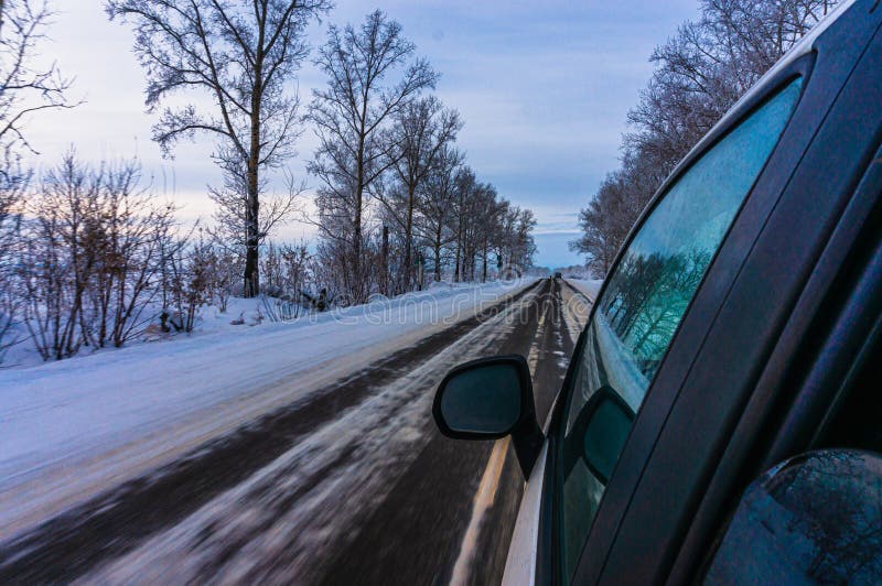 View from the Window of a Car Moving Along a Winter Highway Stock Image ...