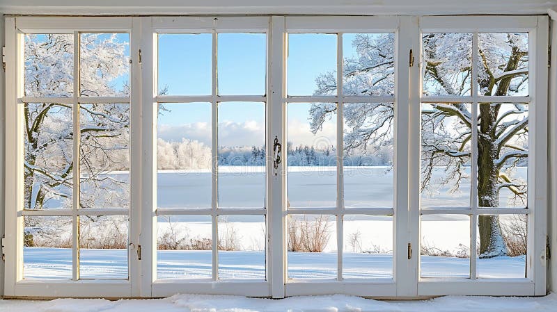 View through the Window of a Cottage into a Snow-covered Winter Forest ...