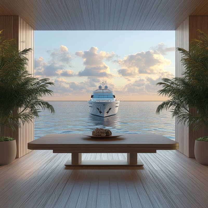 View from the Window on the Cruise Ship in the Sea. 3d Rendering Stock ...