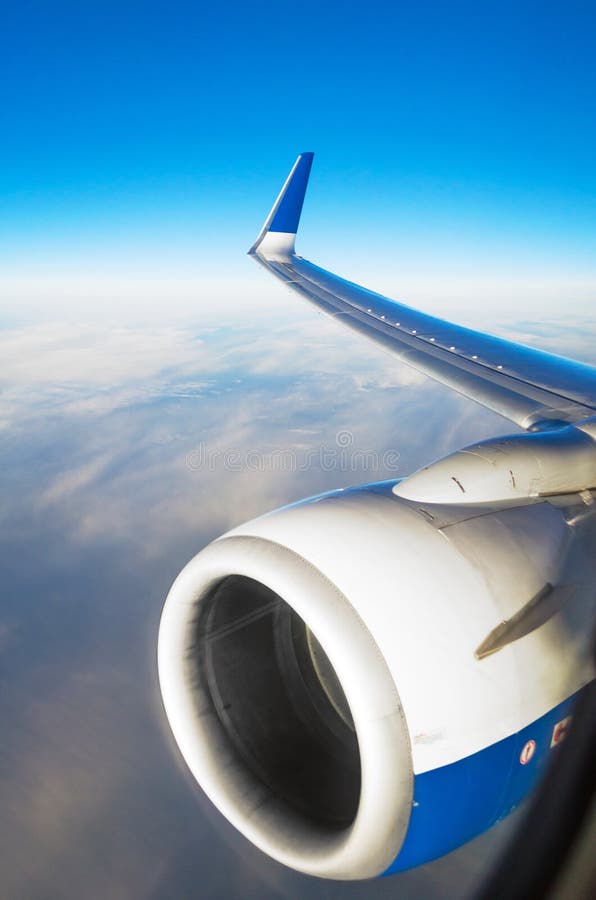 View Window Flight Level Engine Aircraft Wing Blue Sky Stock Photos ...